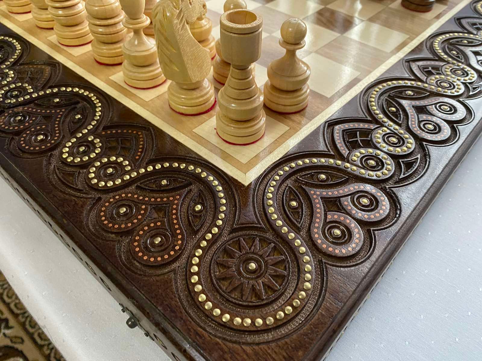 Hand Carved Chess Set, Large Folding Chess Set, Hand Carved Wooden ...