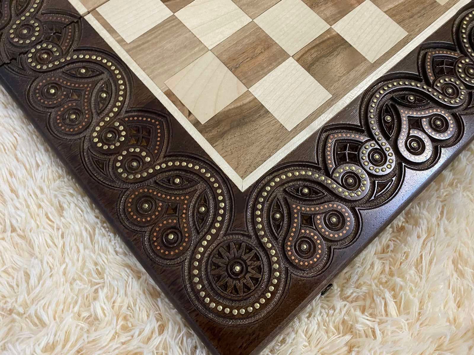 Hand Carved Chess Set, Large Folding Chess Set, Hand Carved Wooden ...