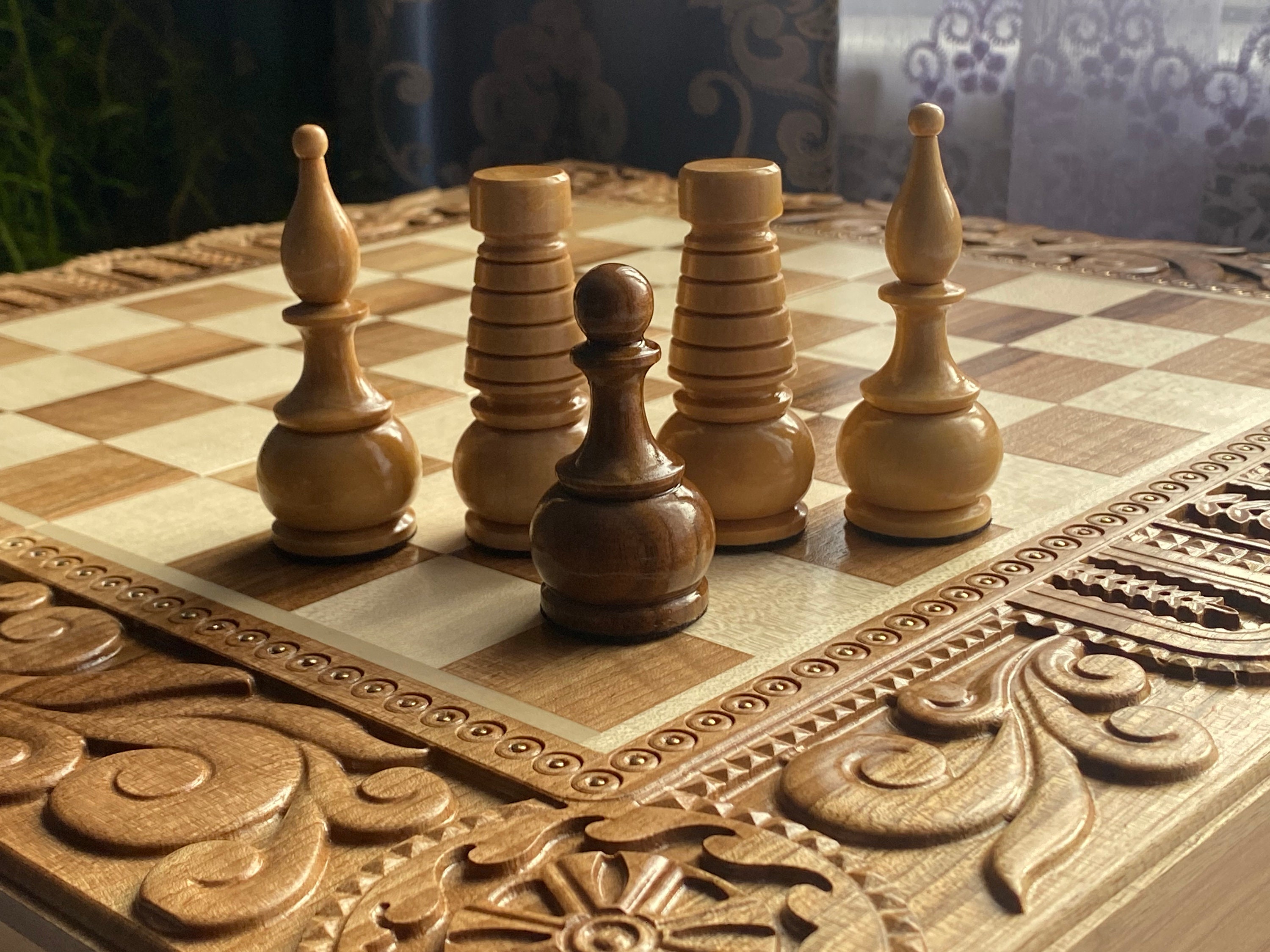 Wooden Chess Pieces, Chess Set Wood, Hand Carved Chess, Large Folding ...