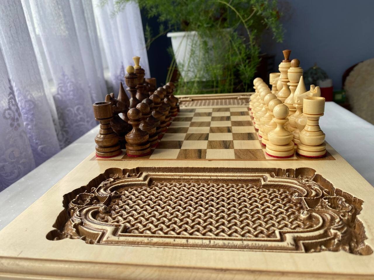 Wooden Chess and Backgammon Set: 2-in-1 Carved Travel Board - Etsy