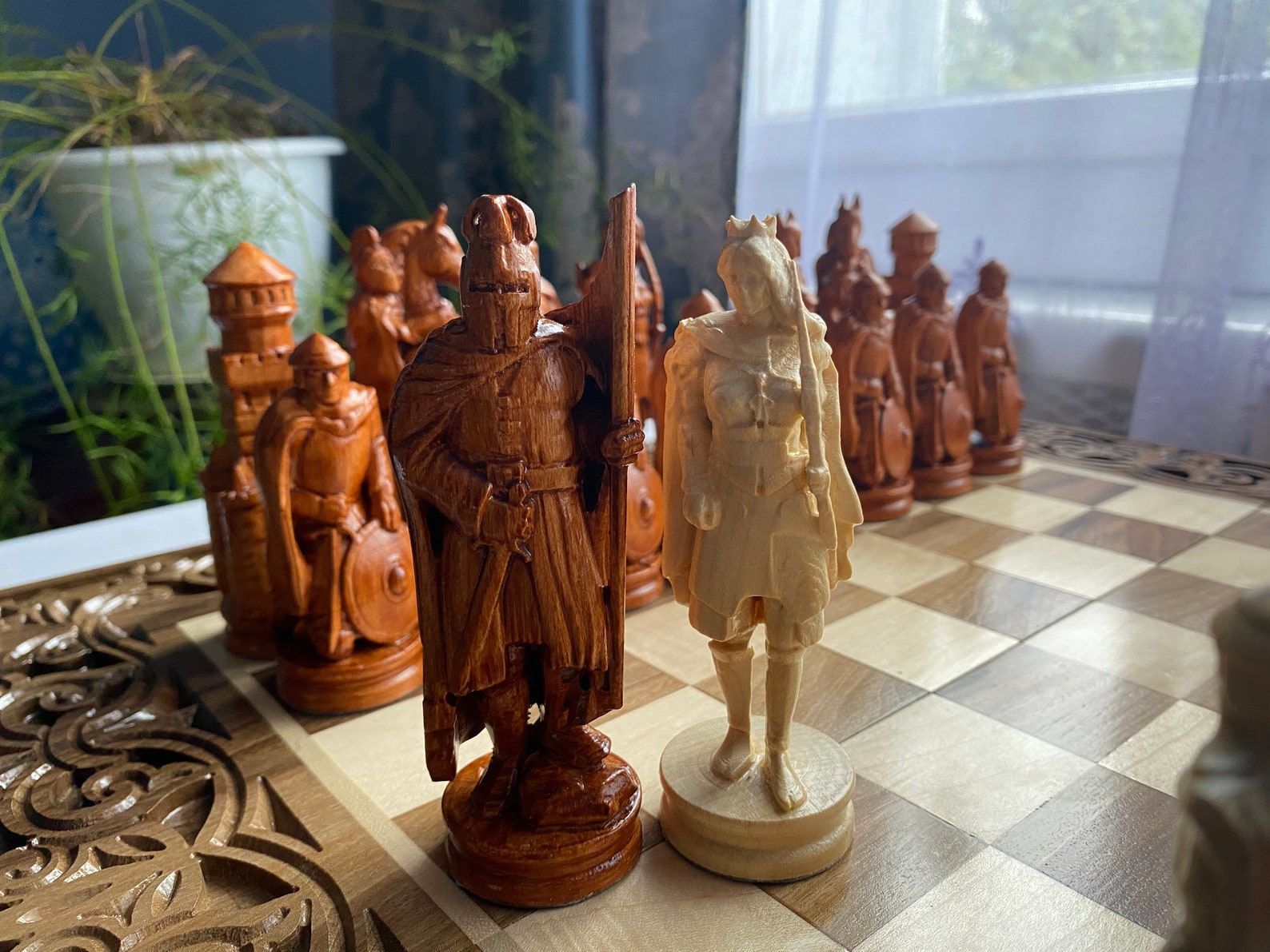 Medieval Chess Pieces, Wooden Chess Pieces Set, Unique Chess Set, Gift ...