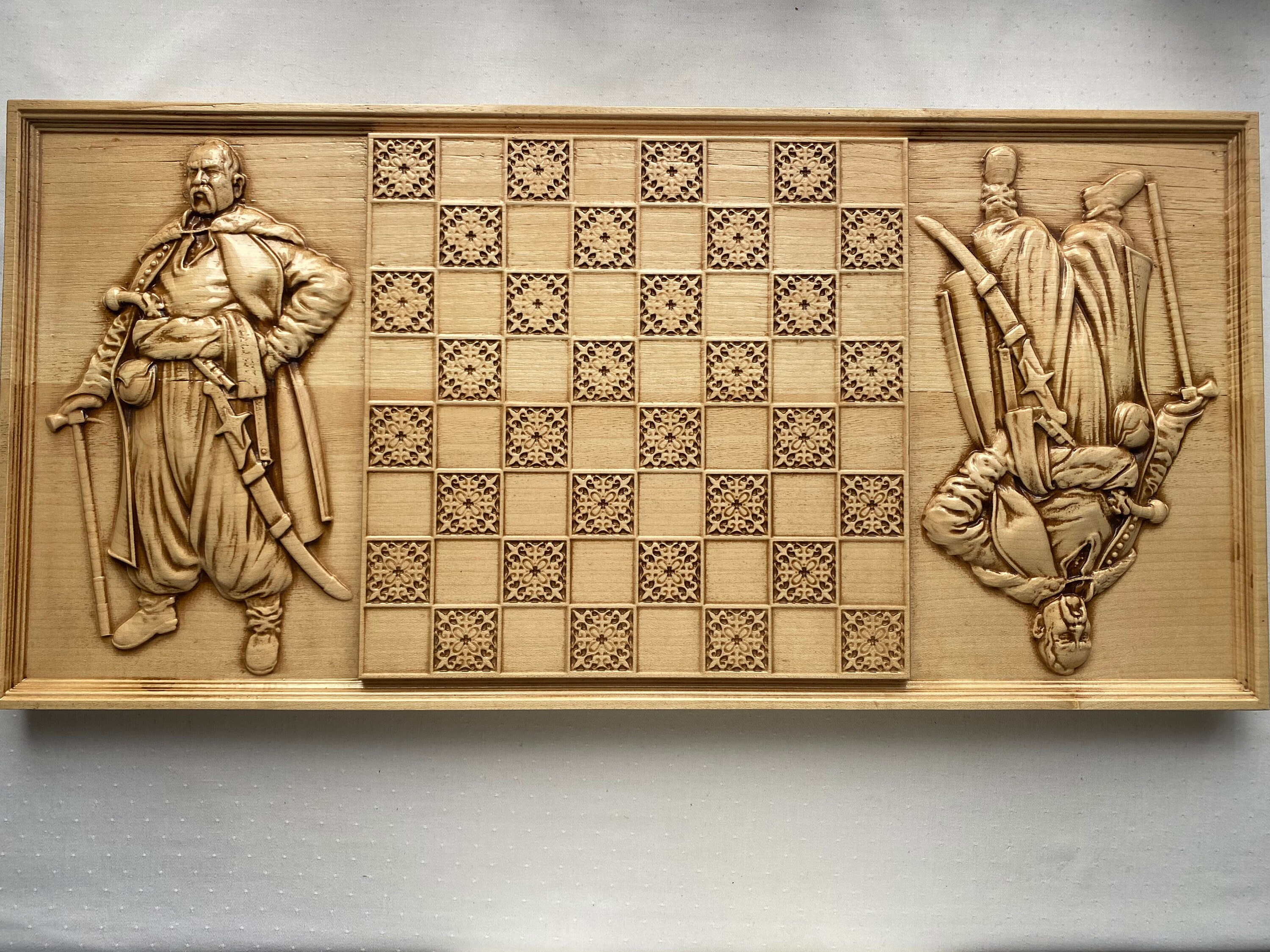 Wooden Chess Set in Folk Ukrainian Style, Ukrainian Cossacks, Wood ...
