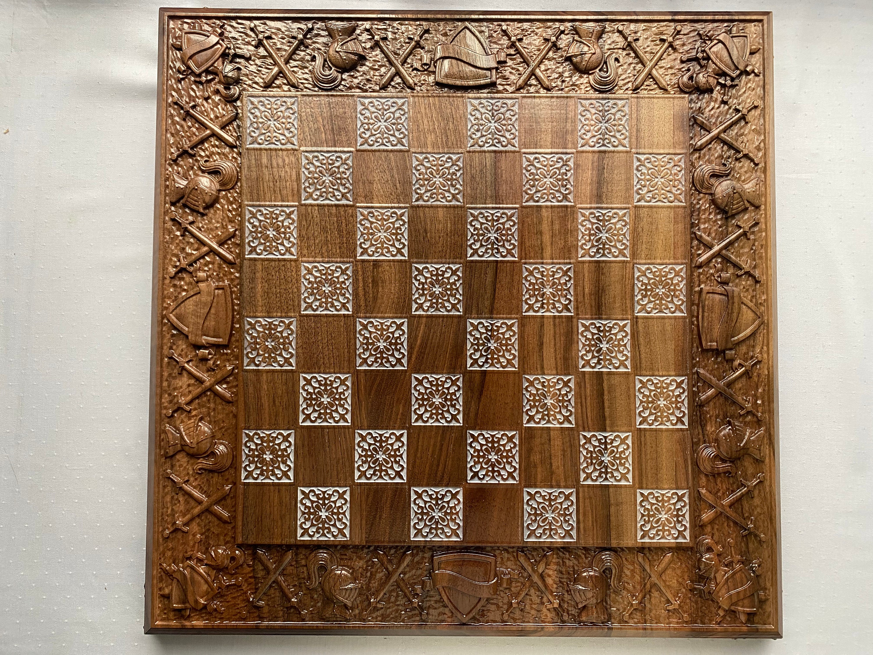 Medieval Chess Board, Wooden Chess Pieces Set, Unique Chess, Gift for ...