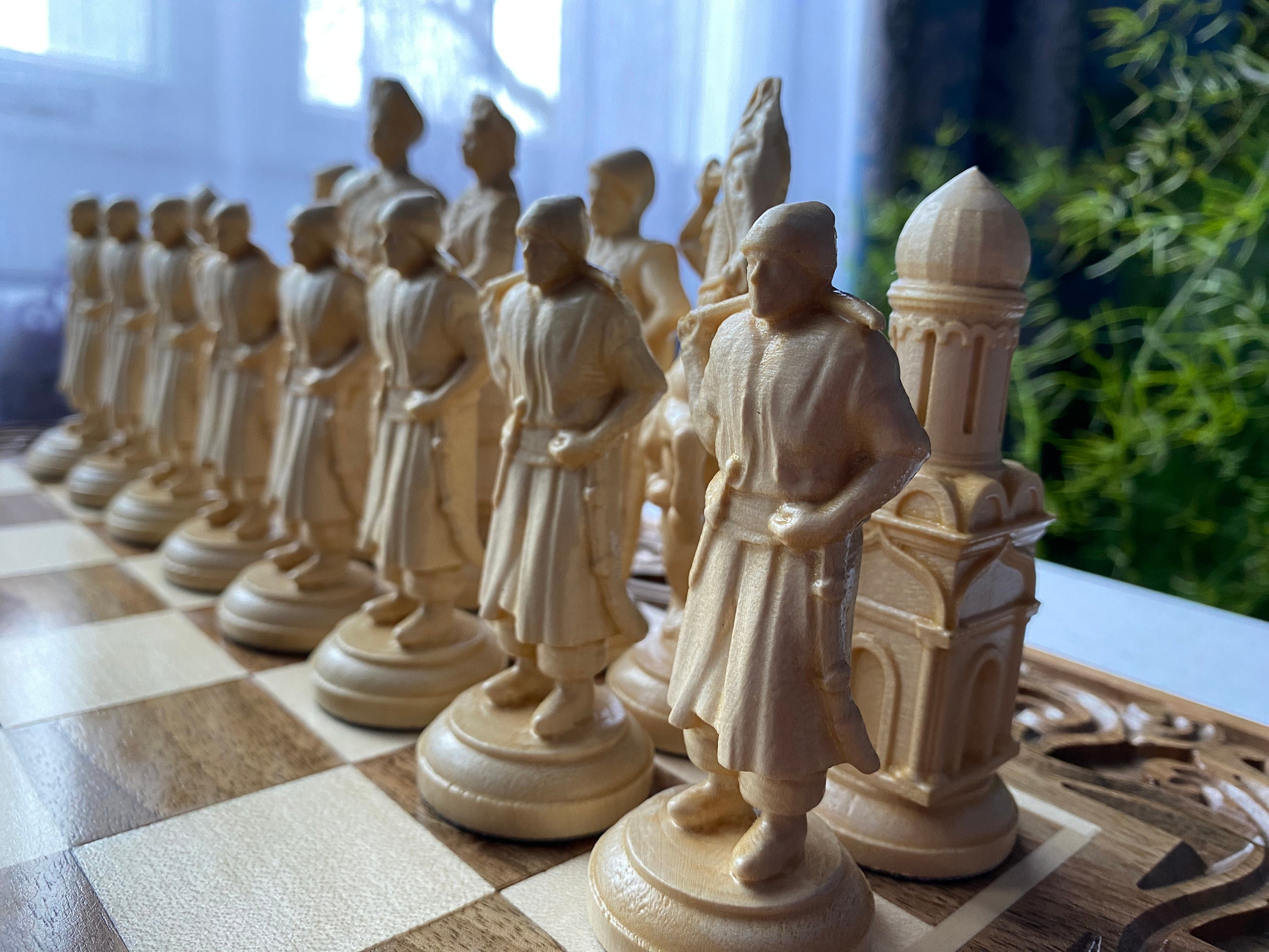 Wooden Chess Pieces in Folk Ukrainian Style, Ukrainian Cossacks, Wood ...