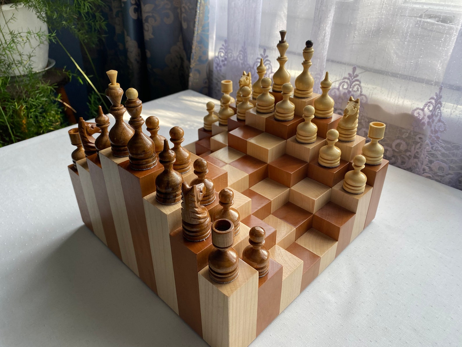 Unique 3D Chess Set, Modern Chess Board, Hand Crafted Chess Set, Chess ...