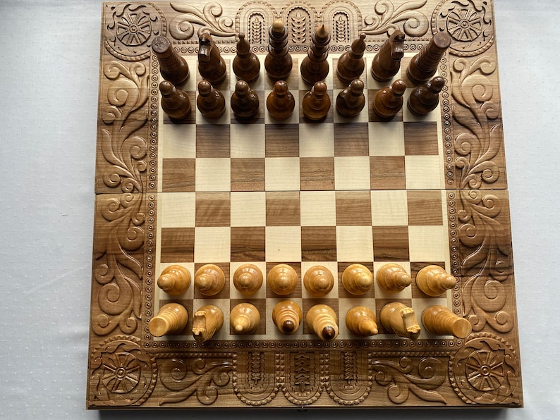 Wooden Chess Pieces, Chess Set Wood, Hand Carved Chess, Large Folding ...