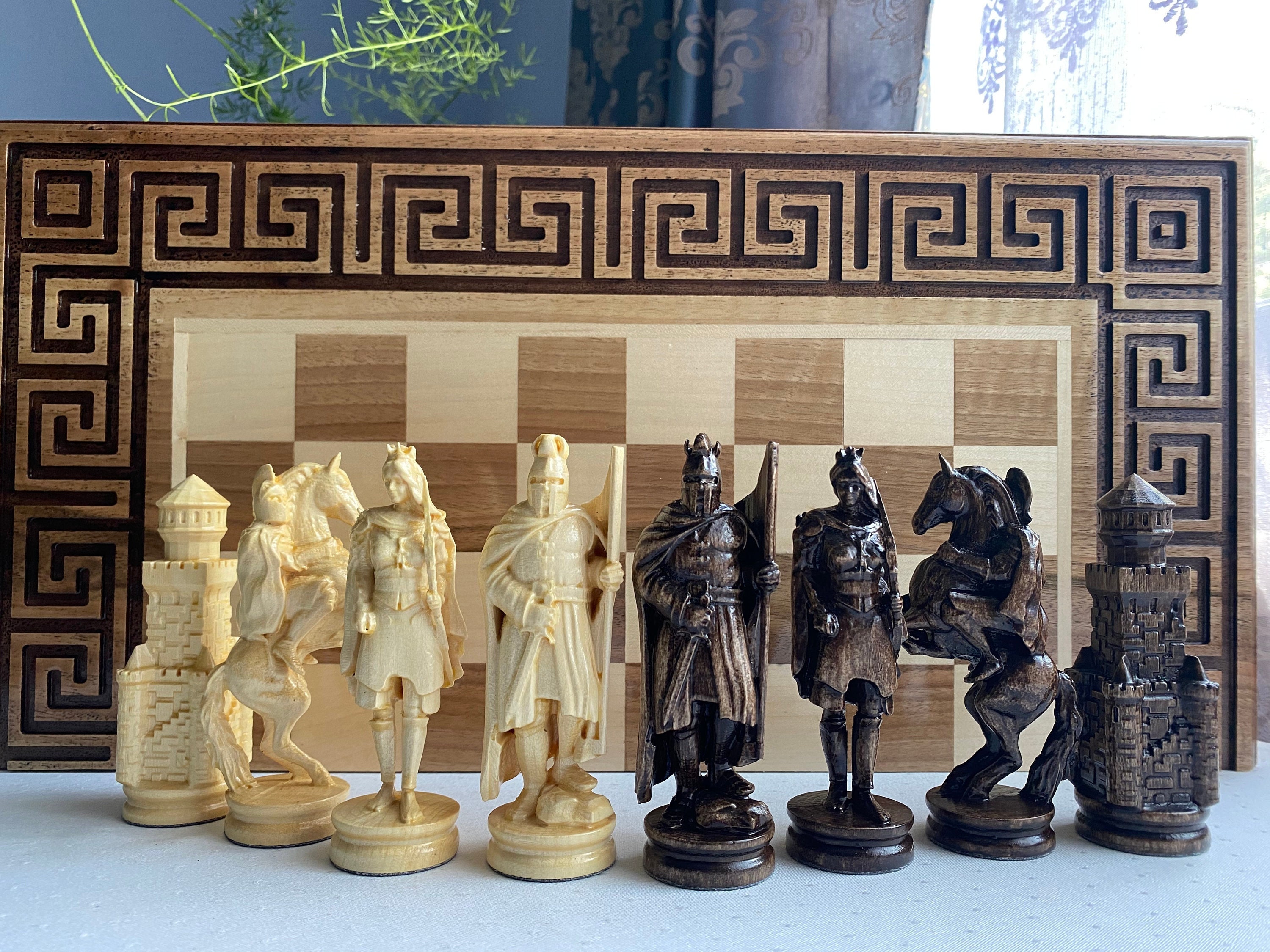 Medieval Chess Pieces, Wooden Chess Pieces Set, Unique Chess Set, Gift ...