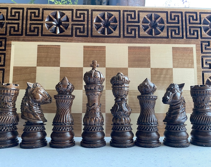 Antique Chess Pieces “roman Gods”, Walnut Chess Board, Luxury Chess ...