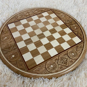 Hand Carved Wooden Round Chess Set Round Chessboard Travel - Etsy