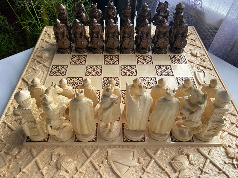 Medieval Wooden Chess Set: Unique Chess Board & Pieces - Etsy