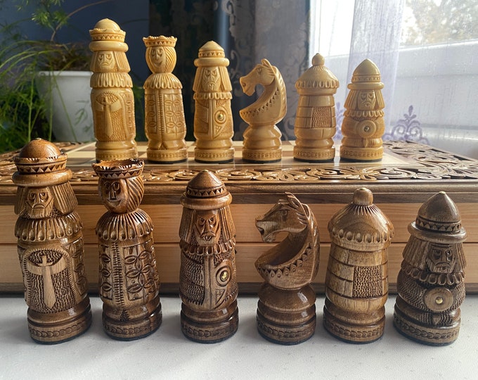 Wooden Chess Pieces, Chess Set Wood, Wooden Chess Set Handmade, Hand ...