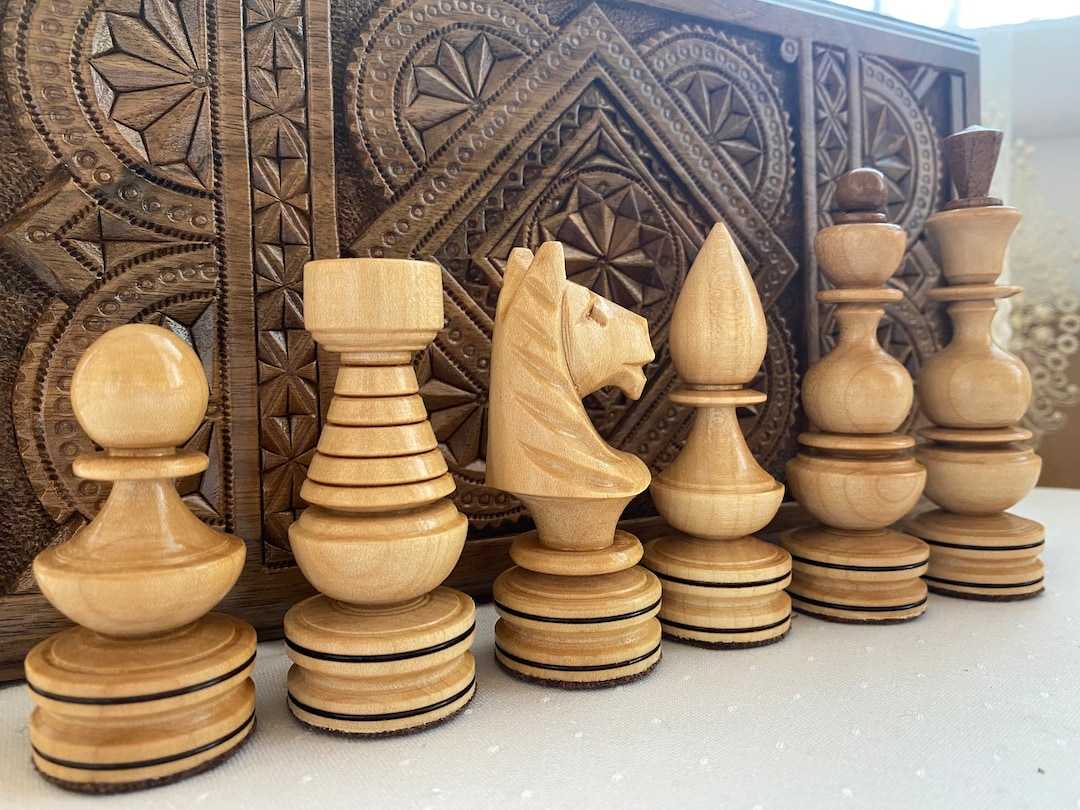 Wooden Chess Pieces, Chess Set Wood, Wooden Chess Set Handmade, Hand ...