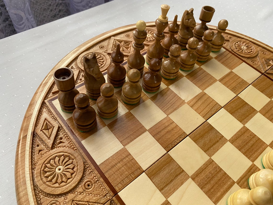 Hand Carved Wooden Round Chess Set Round Chessboard Travel - Etsy