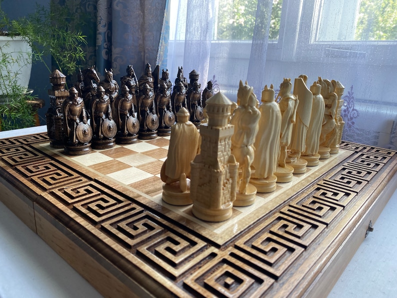 Medieval Wooden Chess Pieces Set: Unique Carved Chessmen - Etsy
