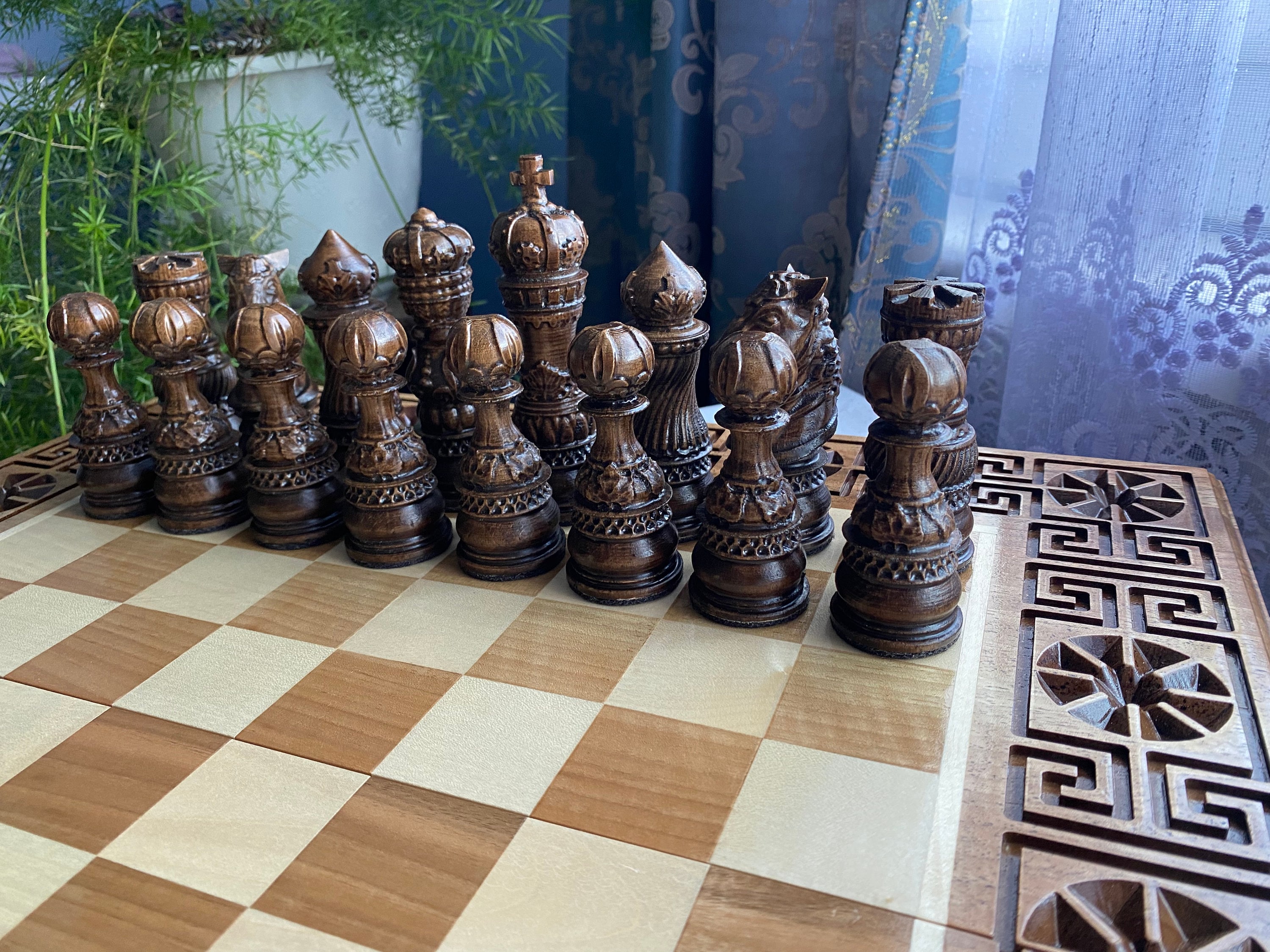 Wooden Chess Pieces Set Large Folding Board 20 Exclusive - Etsy
