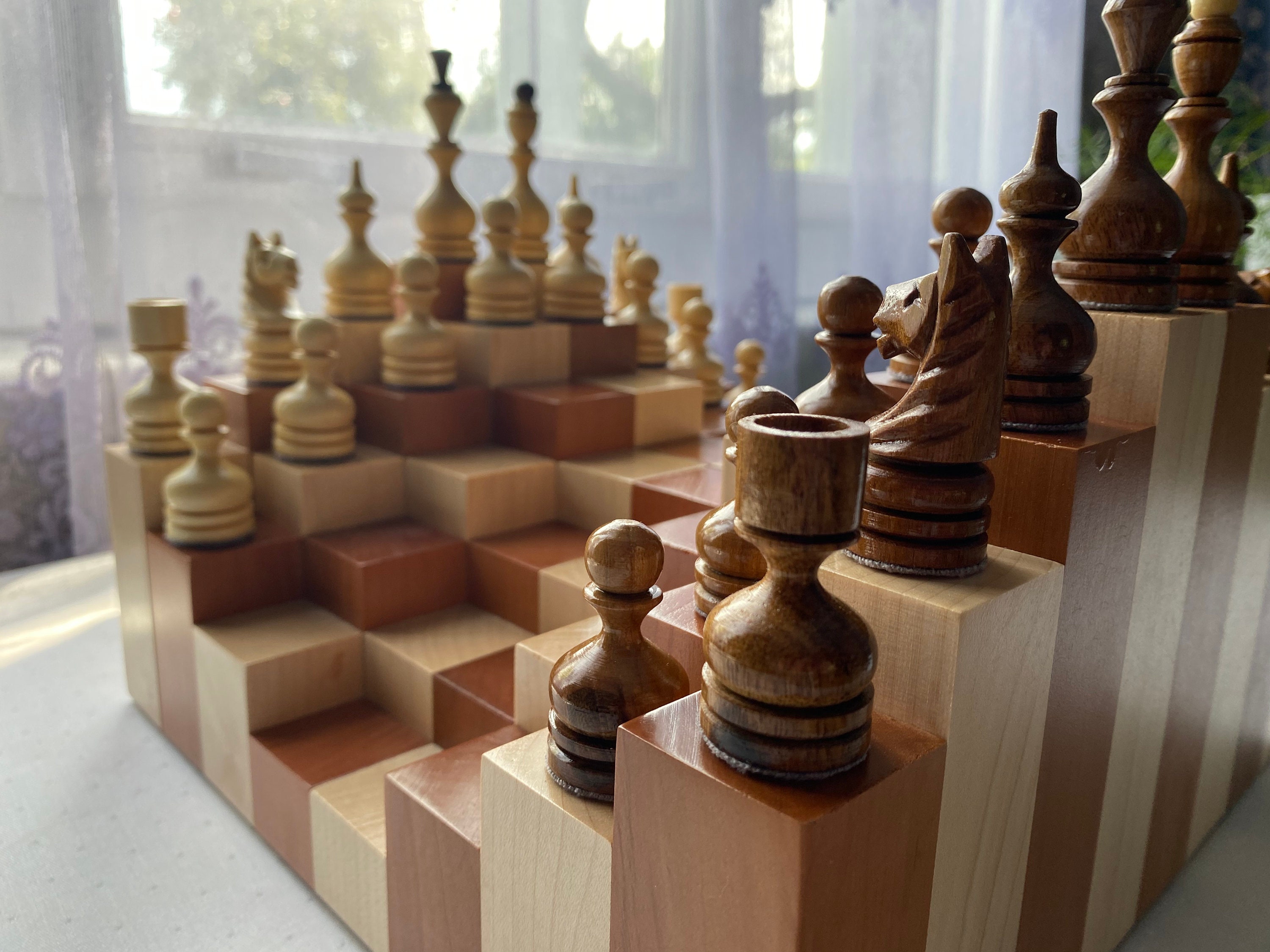 Unique 3D Chess Set, Modern Chess Board, Hand Crafted Chess Set, Chess ...