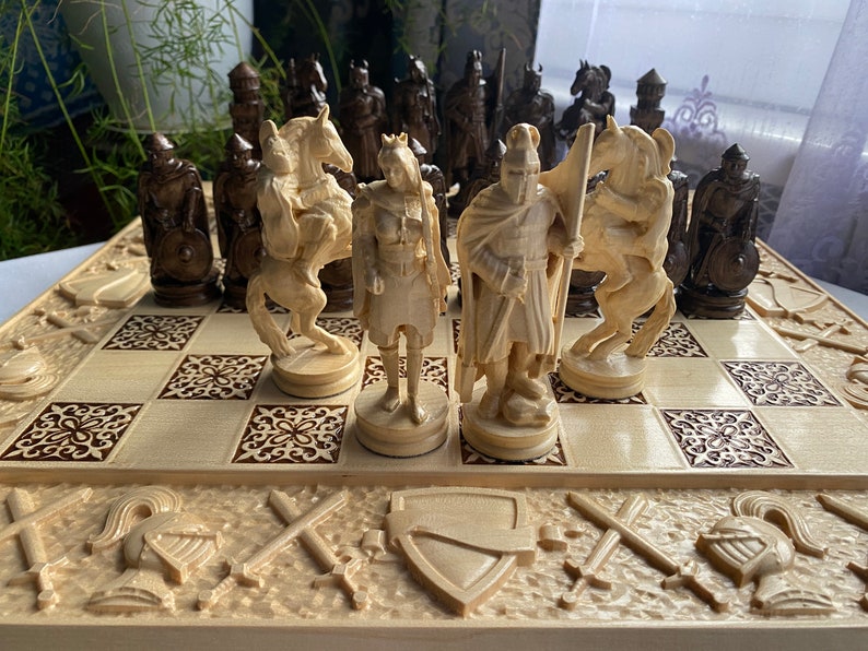 Medieval Wooden Chess Set: Unique Chess Board & Pieces - Etsy