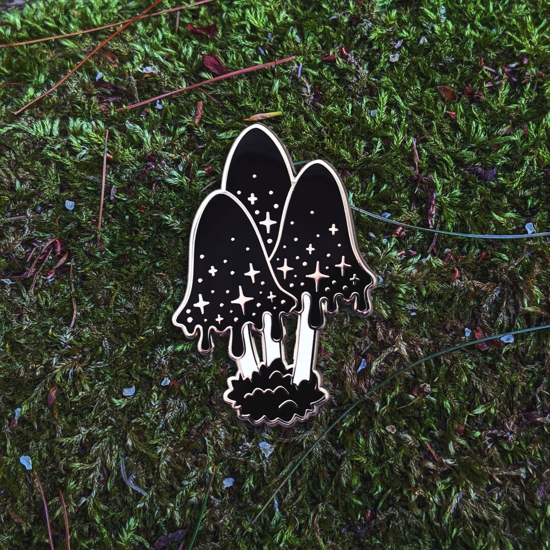 INK Witchy Inky Cap Mushroom Crescent Moon Hard Enamel Pin Black Silver ...