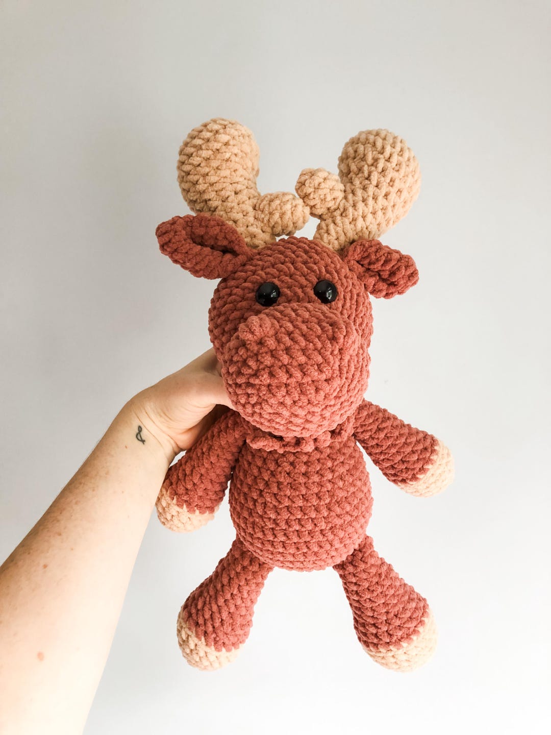 Crochet Moose Stuffie: 16-inch Plush Amigurumi, Woodland Nursery Decor ...