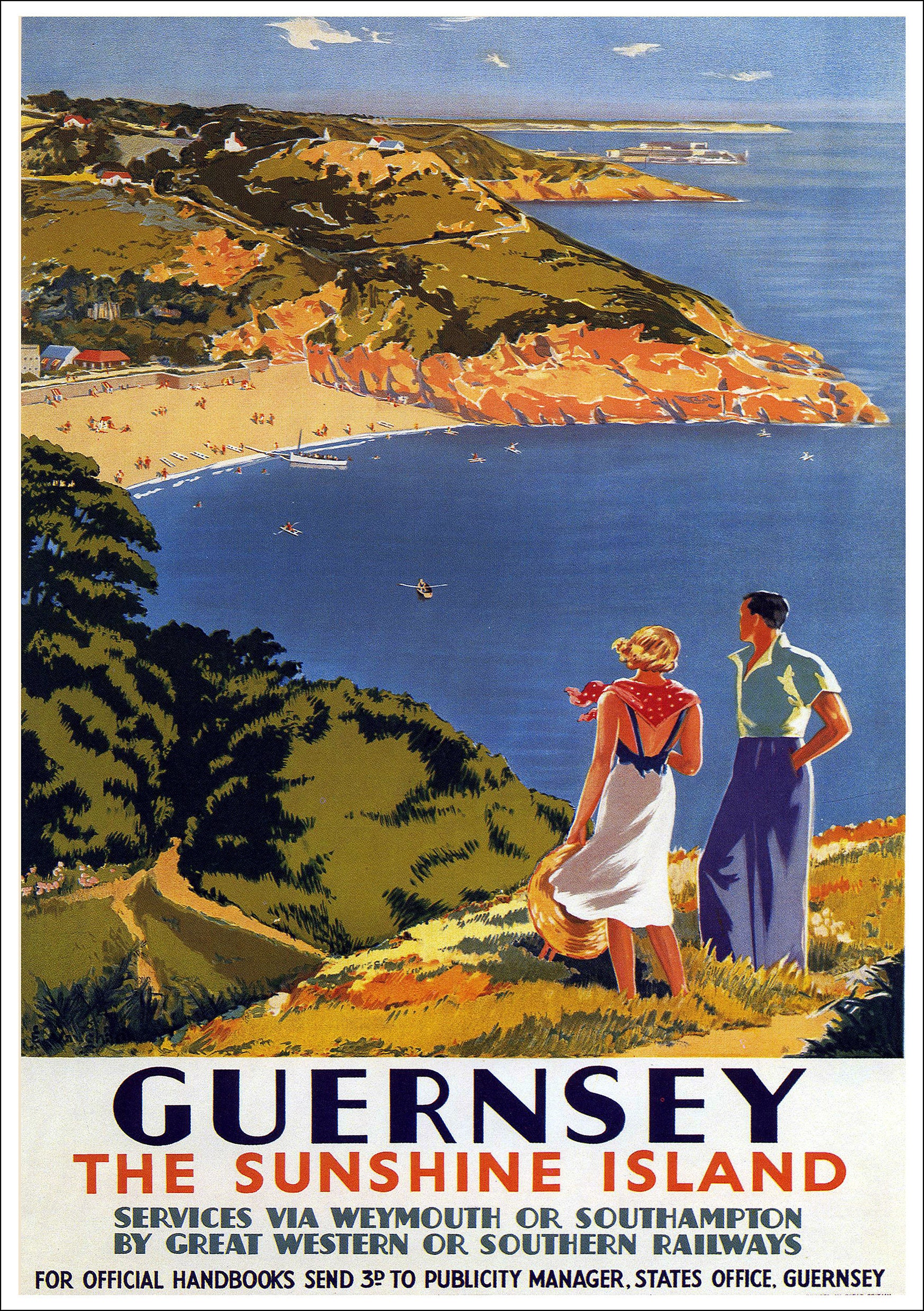 Art & Collectibles fine art print GUERNSEY vintage railway poster ...