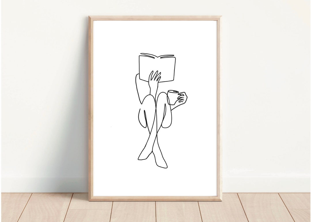 Woman Reading Art Continuous Line Art Reading Wall Art or - Etsy