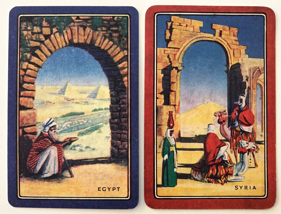 Pair of Vintage Swap / Playing Cards Egypt & Syria Linen Finish Very ...