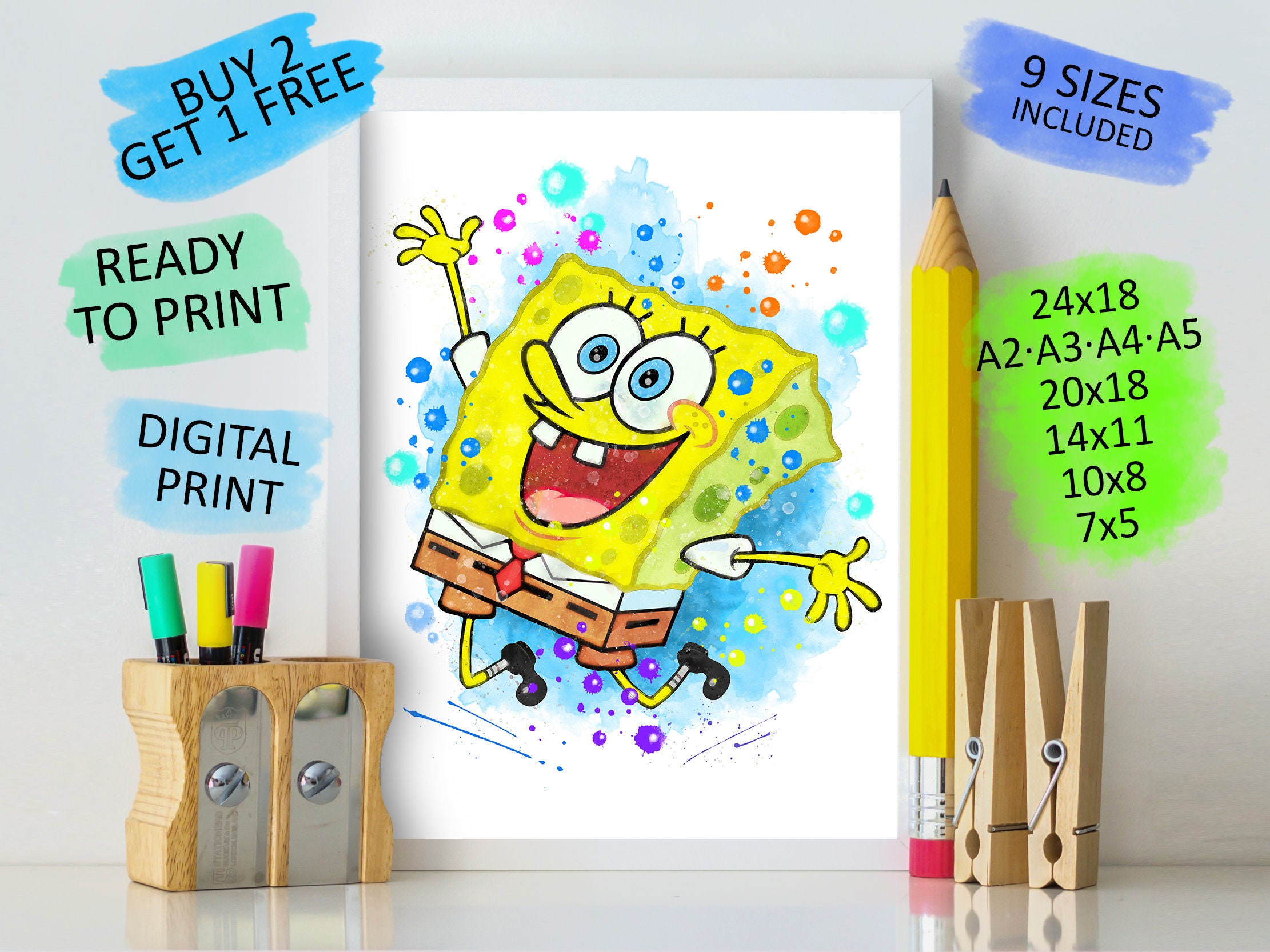 Spongebob print Spongebob wall hanging decor Spongebob wall | Etsy