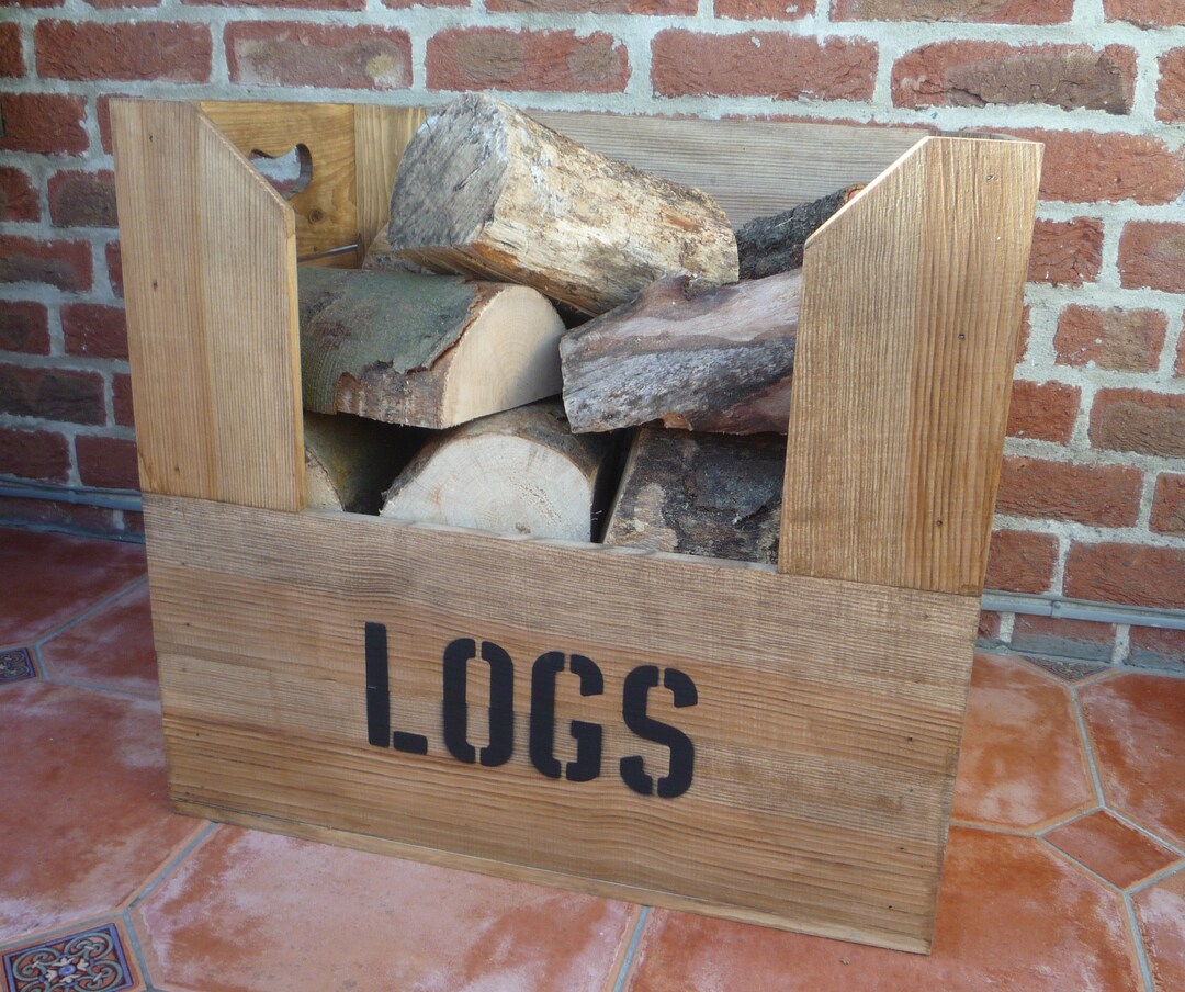 Personalised Large Wooden Log Crate Custom Indoor Log Holder ...