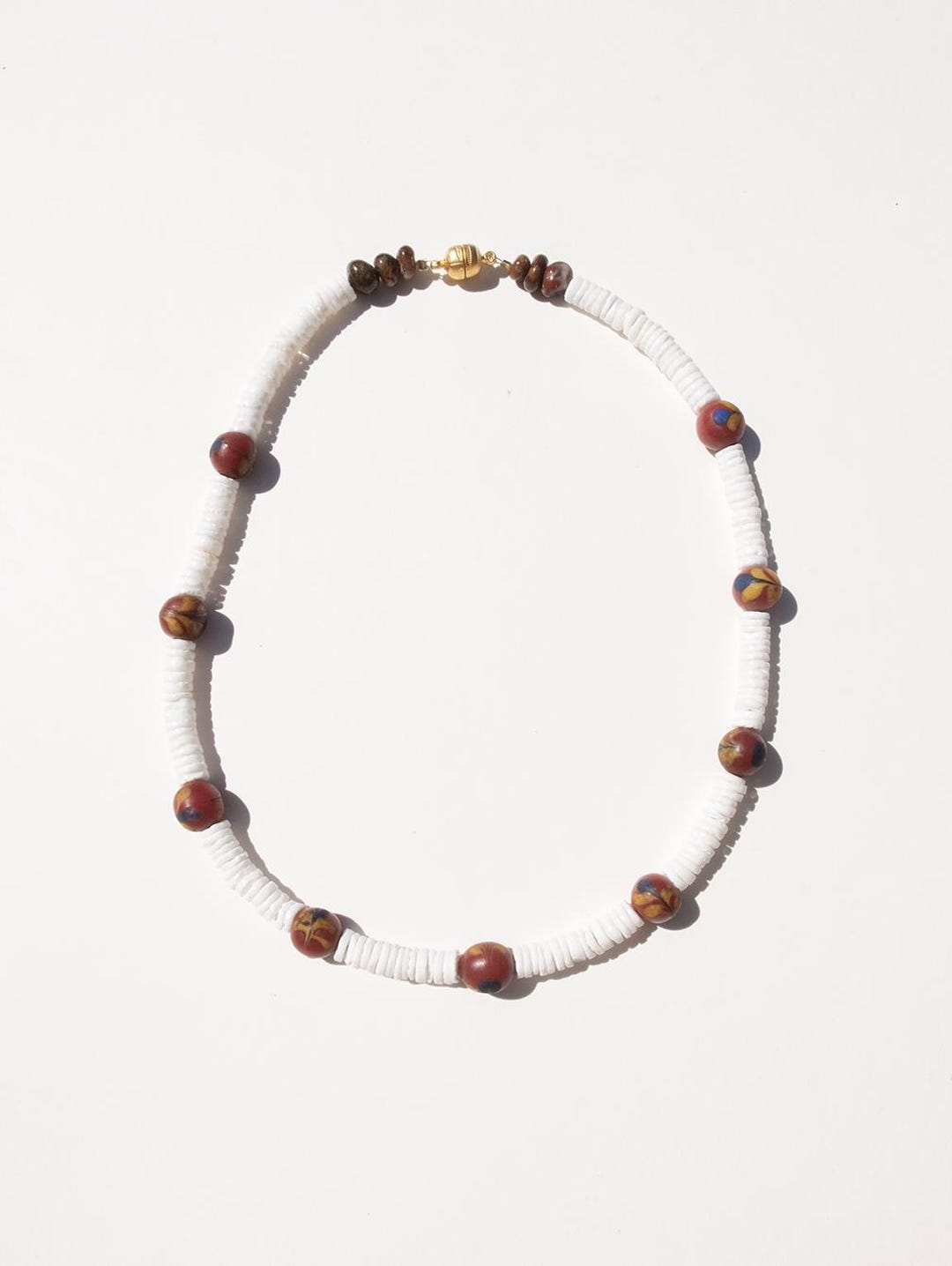 NISA • Necklace With Indonesian Glass Beads, Heishi Shell Beads & Agate ...