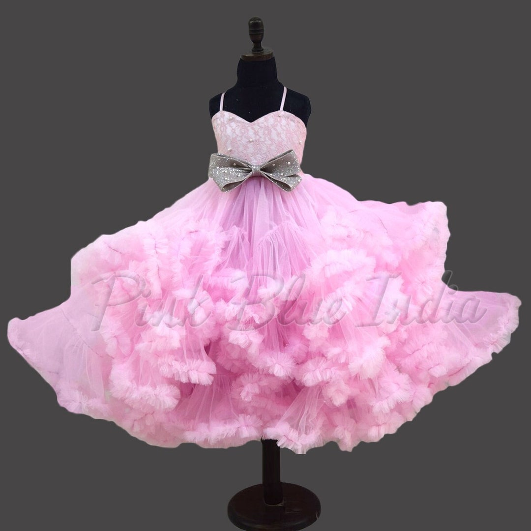 Pink Ruffle Flower Girl Dress for Toddler, Birthday Party Princess Gown ...