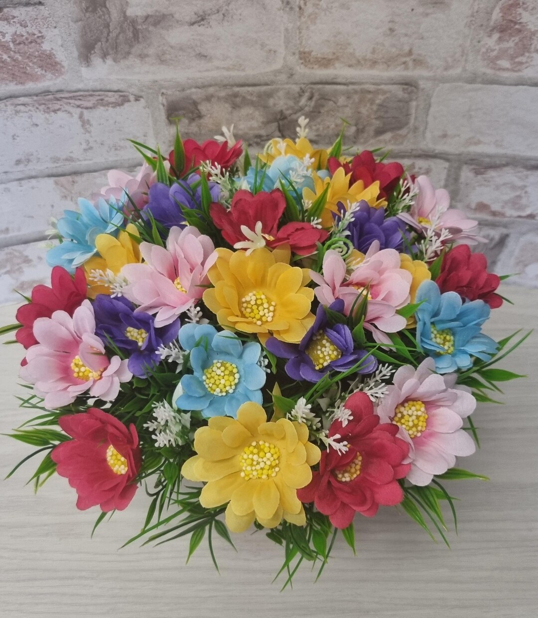 Grave Pot With Flowers, Large, Full and Weighted. Artificial Flowers ...