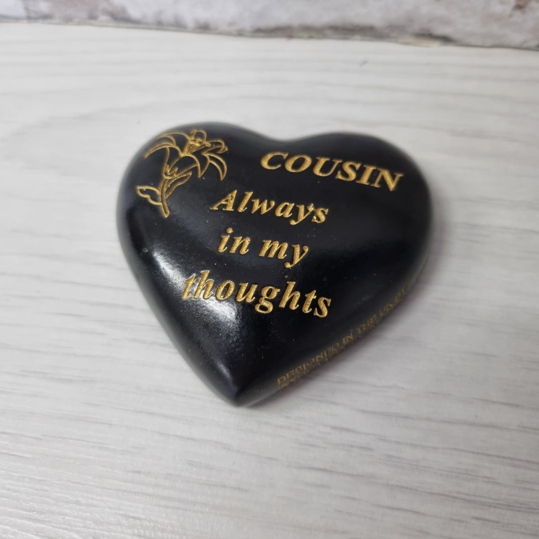 Cousin Black & Gold Heart Graveside Pebble Stone. 8x8cm. - Etsy UK