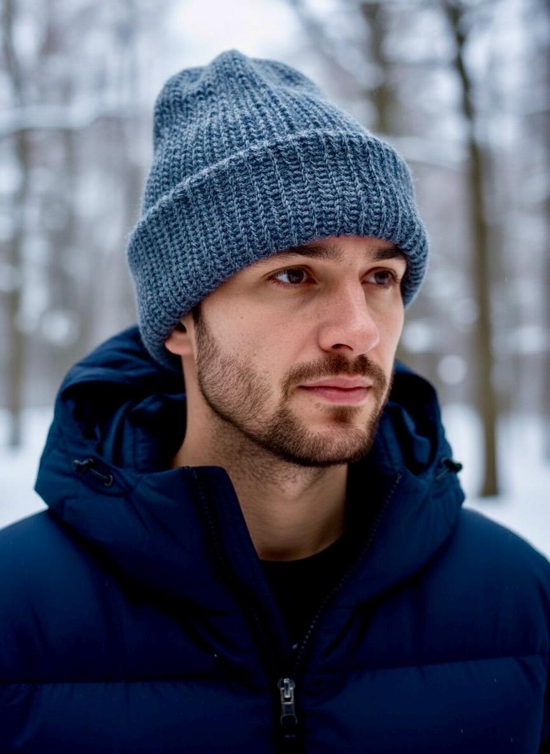 Handknit Banff Blue Toque – Double Layer Acrylic Winter Beanie - Etsy