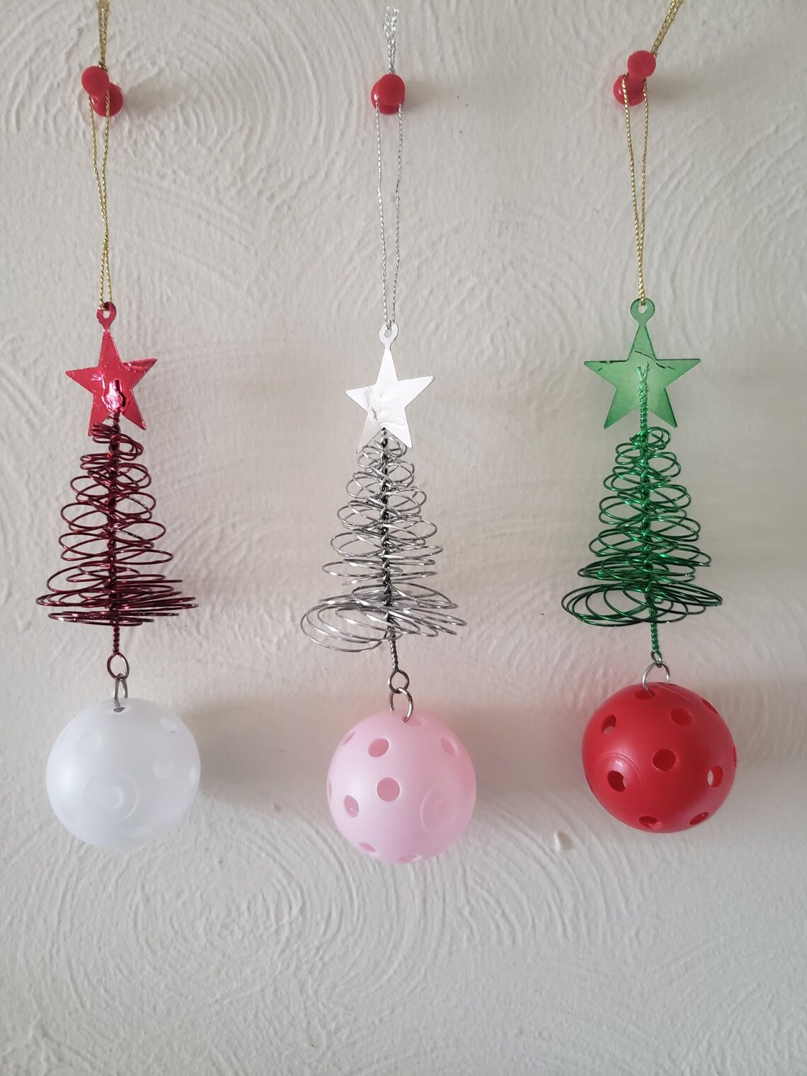 Set of 3 Pickleball Christmas Tree Ornaments, Pickleball Ornament ...