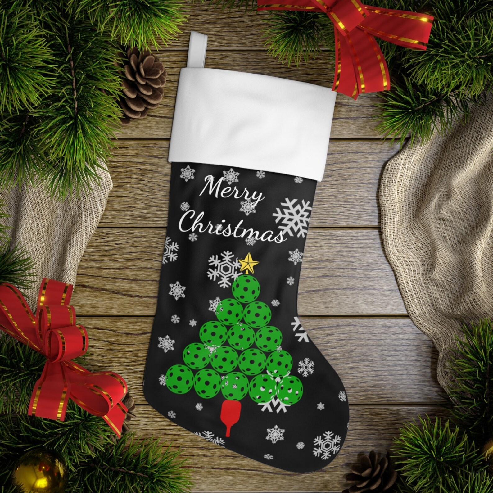 Pickleball Holiday Stocking, Pickleball Christmas Stocking, Pickleball ...