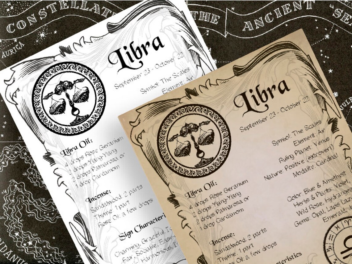 Libra Zodiac Sign Book of Shadow Printable PDF page Wicca | Etsy