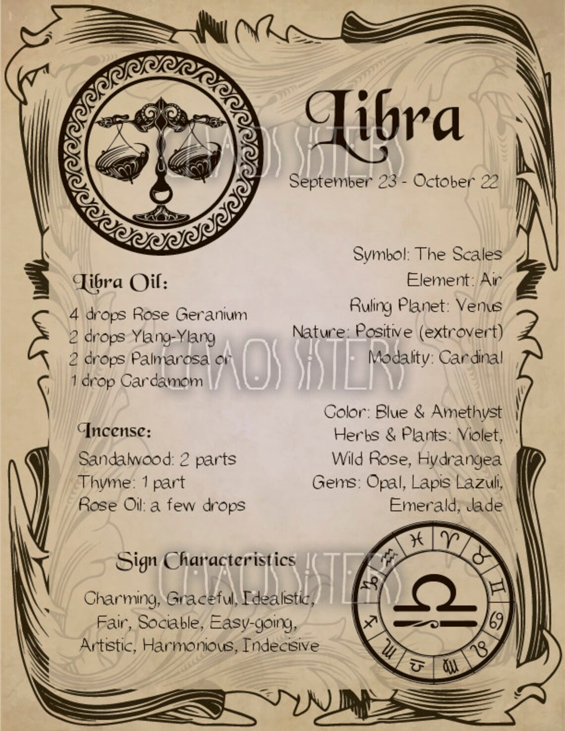 Libra Zodiac Sign Book of Shadow Printable PDF page Wicca | Etsy