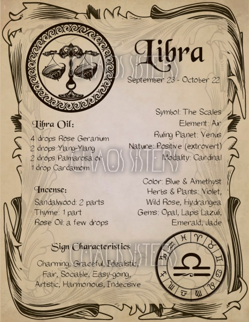 Libra Zodiac Sign Book of Shadow Printable PDF Page Wicca - Etsy Canada