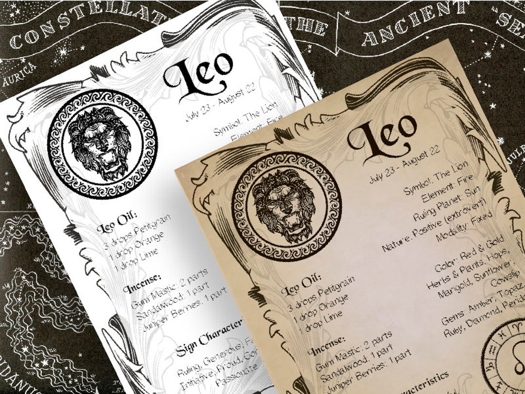 Leo Zodiac Sign Book of Shadow Printable PDF Page Wicca - Etsy UK