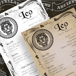 Leo Zodiac Sign Book of Shadow Printable PDF page Wicca | Etsy