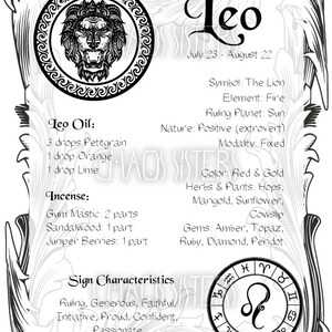 Leo Zodiac Sign Book of Shadow Printable PDF Page Wicca - Etsy UK