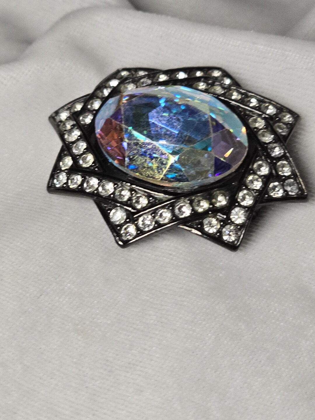 Vintage YSL Pin Black, Rhinestones and Large AB Stone - Etsy