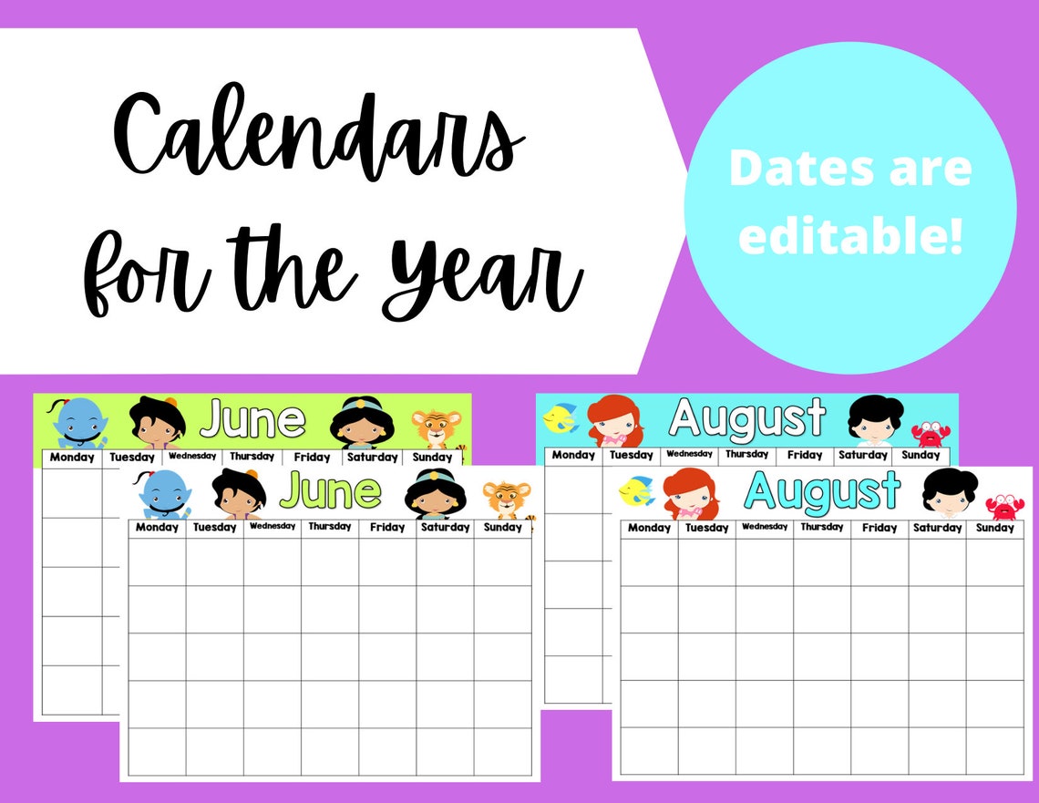 Disney Calendars for the Year Editable Calendars | Etsy