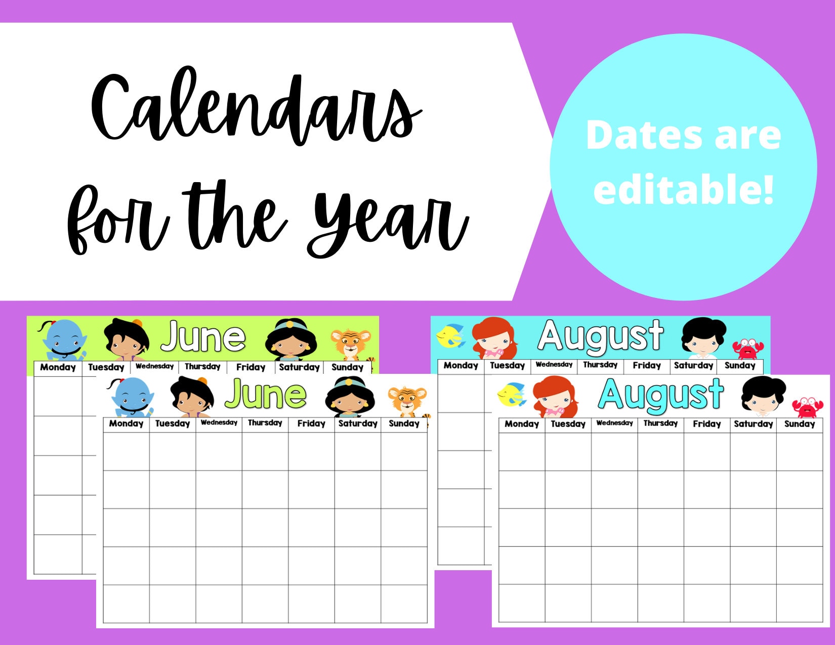 Magical Calendars for the Year Editable Calendars - Etsy