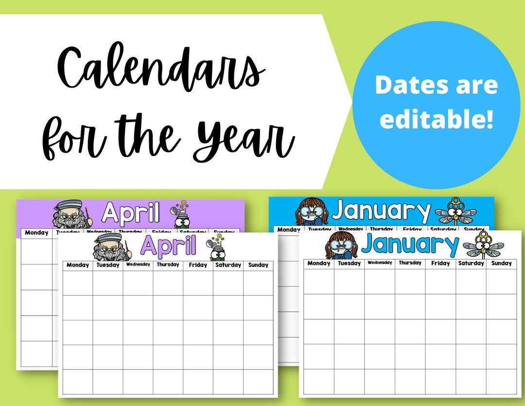Magic School Calendars for the Year | Editable - Etsy