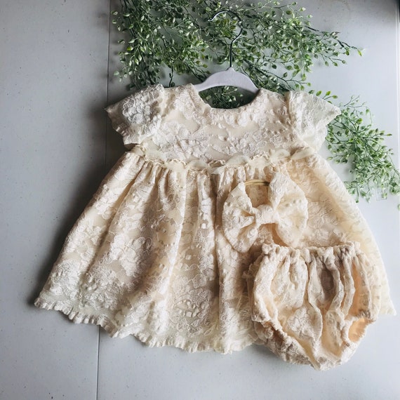 3 Piece Summer Cream Lace Baby Dress Bloomers and Matching - Etsy