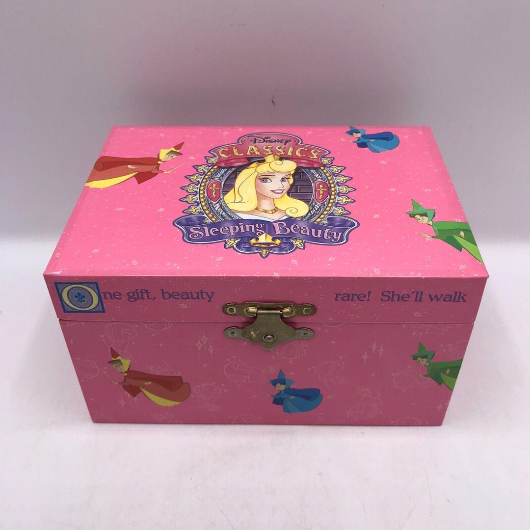 Vintage Disney Sleeping Beauty Music Box Jewelry Box Pink Tested and ...