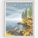 Door County Travel Poster, Bluff With Cedar Trees and Seagulls, Cave ...