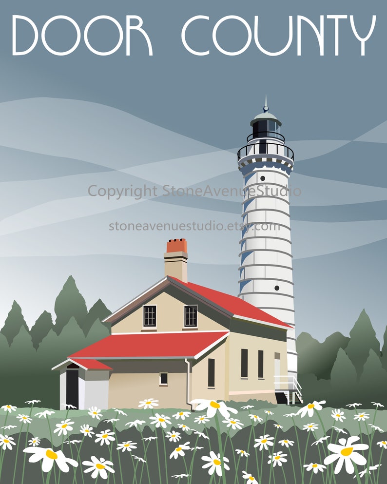 Door County Lighthouse Poster, Cana Island Lighthouse With Wildflowers ...