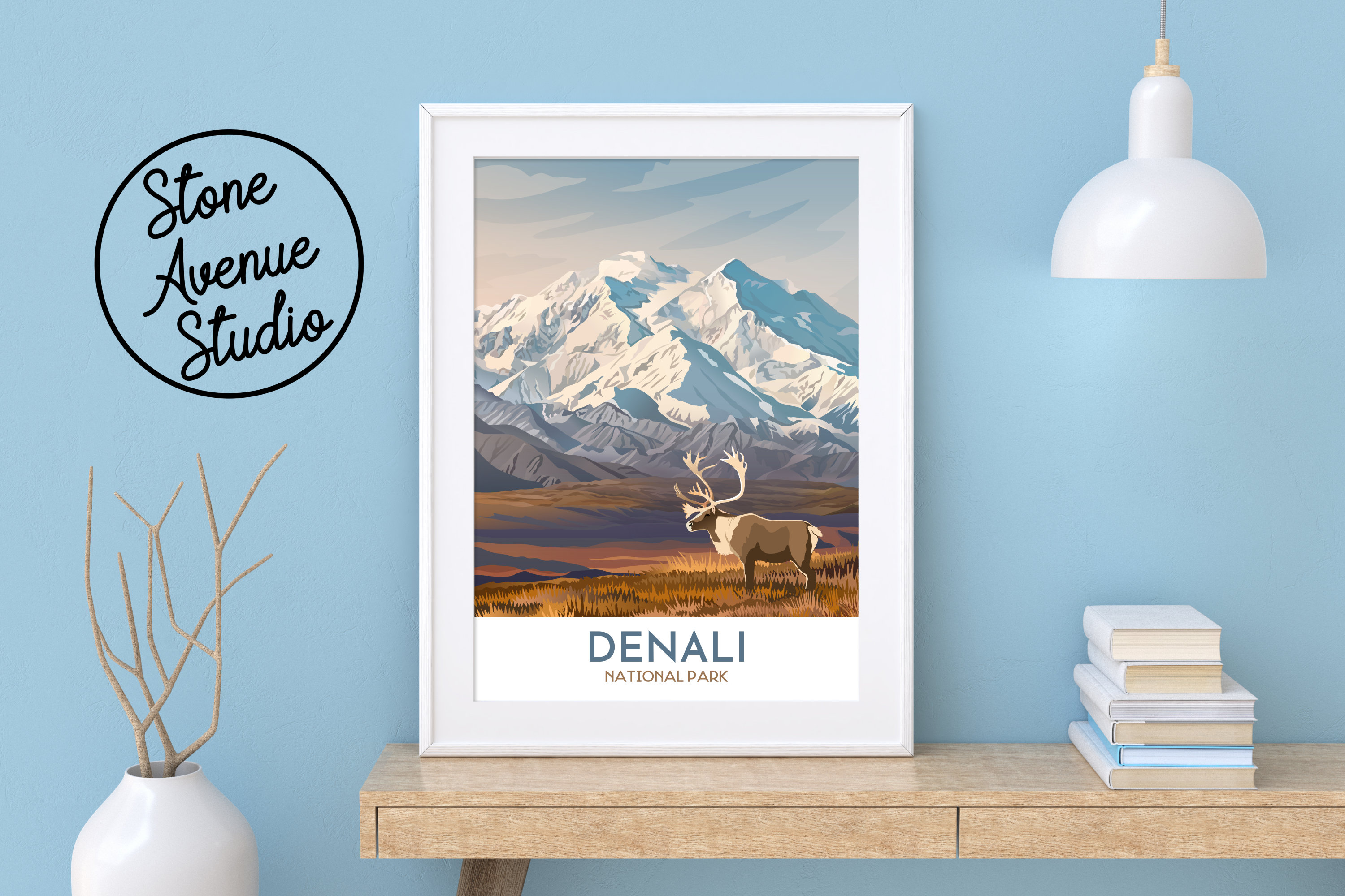 Denali National Park Print Denali Alaska Art Caribou and | Etsy